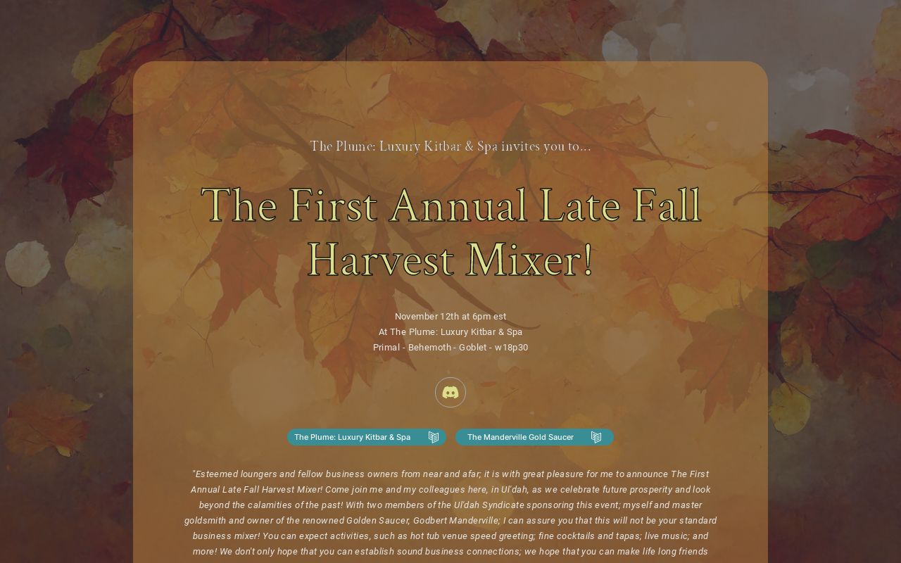 The First Annual Late Fall Harvest Mixer